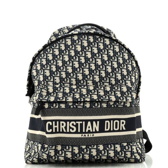 Dior | Bags | Christian Dior Travel Backpack Oblique Canvas Medium Blue ...